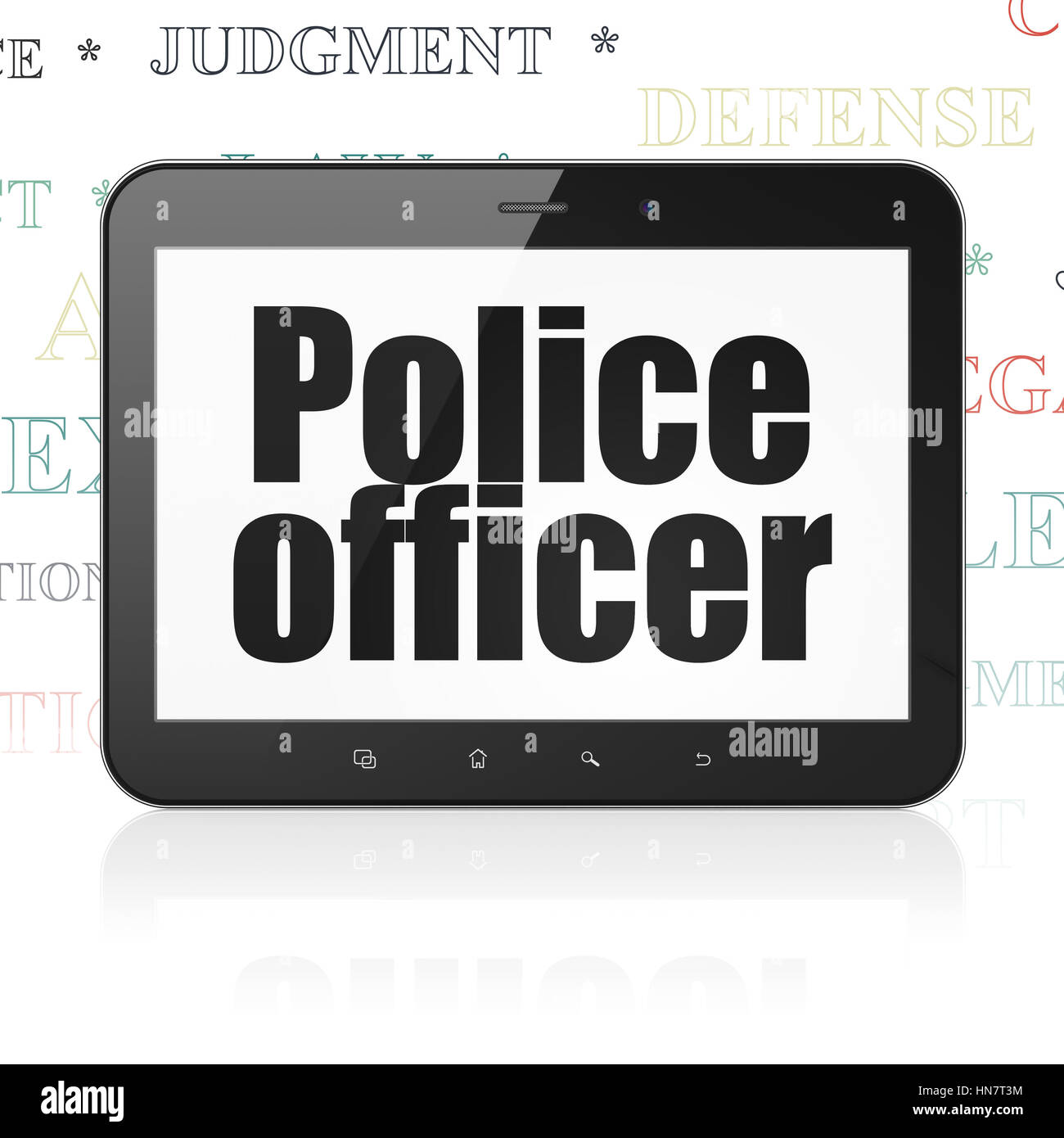 Law concept: Tablet Computer with black text Police Officer on display ...