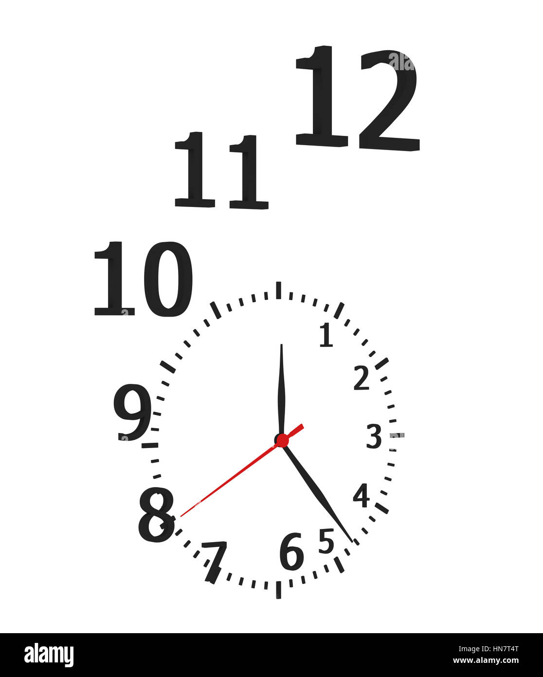 Clock flying figures on white background - 3d rendering Stock Photo - Alamy