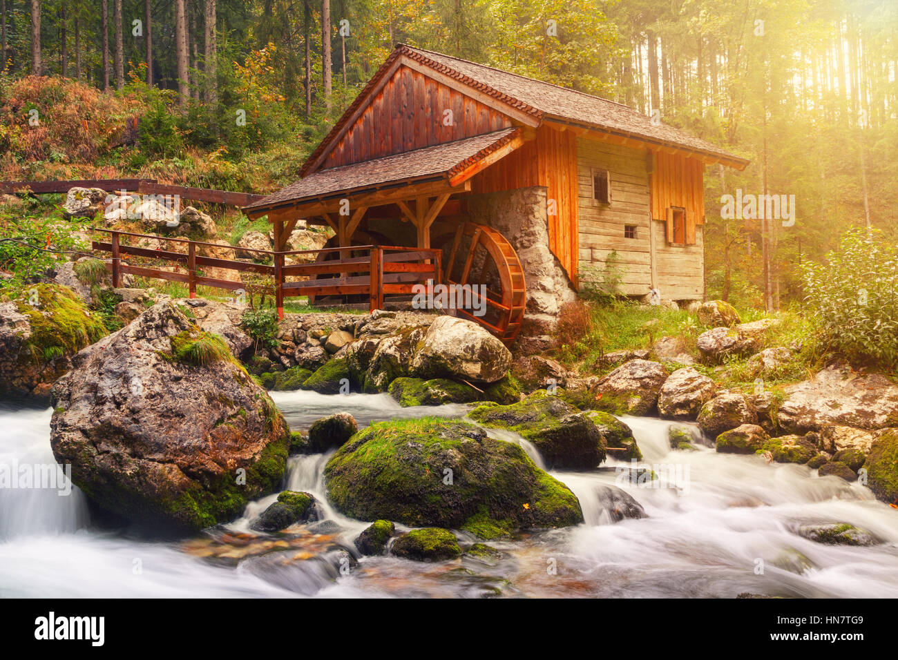 Old mill and beautiful Golling waterfall and near Golling and Salzach ...