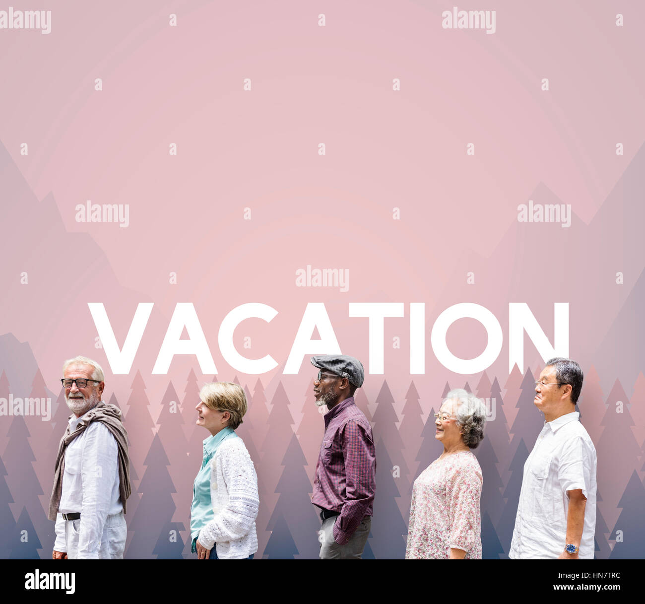 Vacation word on nature background with trees Stock Photo - Alamy