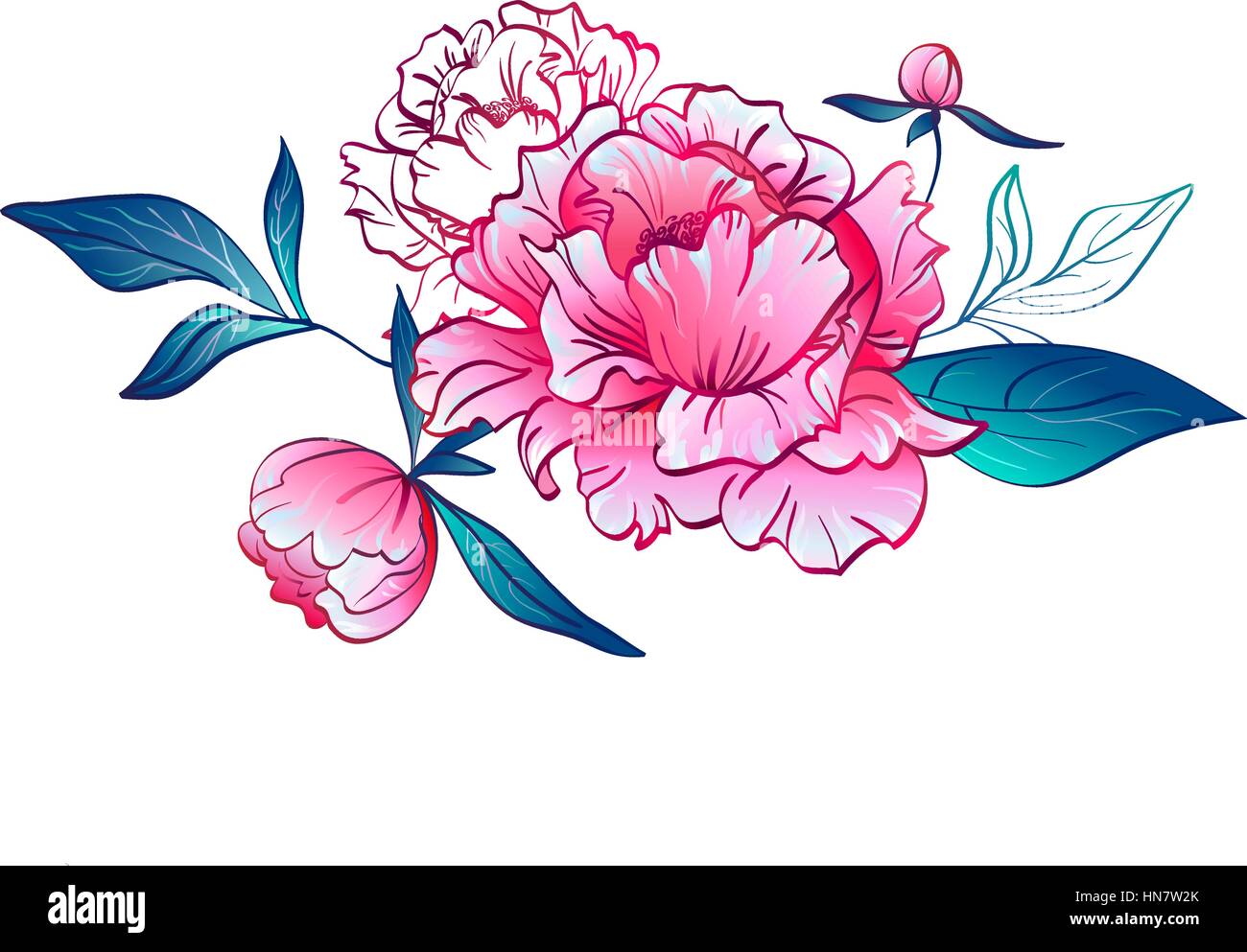 Pink peonies with leaves. Vector Illustration Stock Vector Image & Art ...