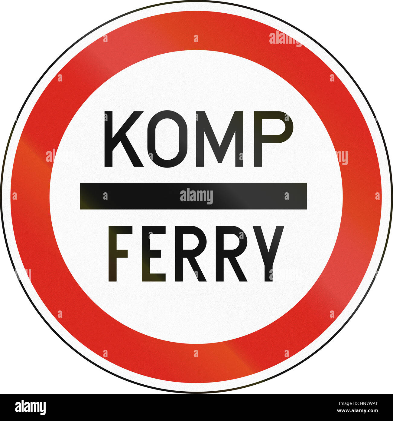 Road sign used in Hungary - Stop for boarding on ferry. Komp means ...