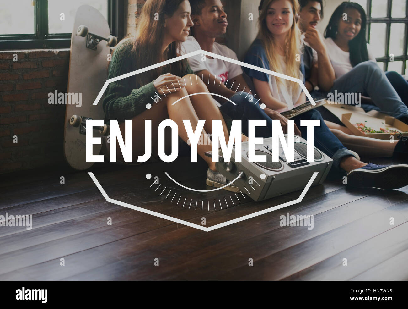 Enjoyment Vintage Vector Graphic Concept Stock Photo - Alamy