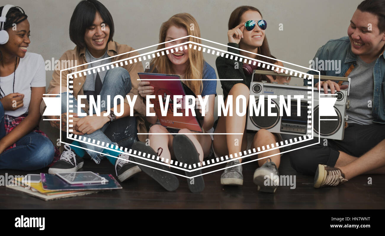 Enjoyment Vintage Vector Graphic Concept Stock Photo - Alamy