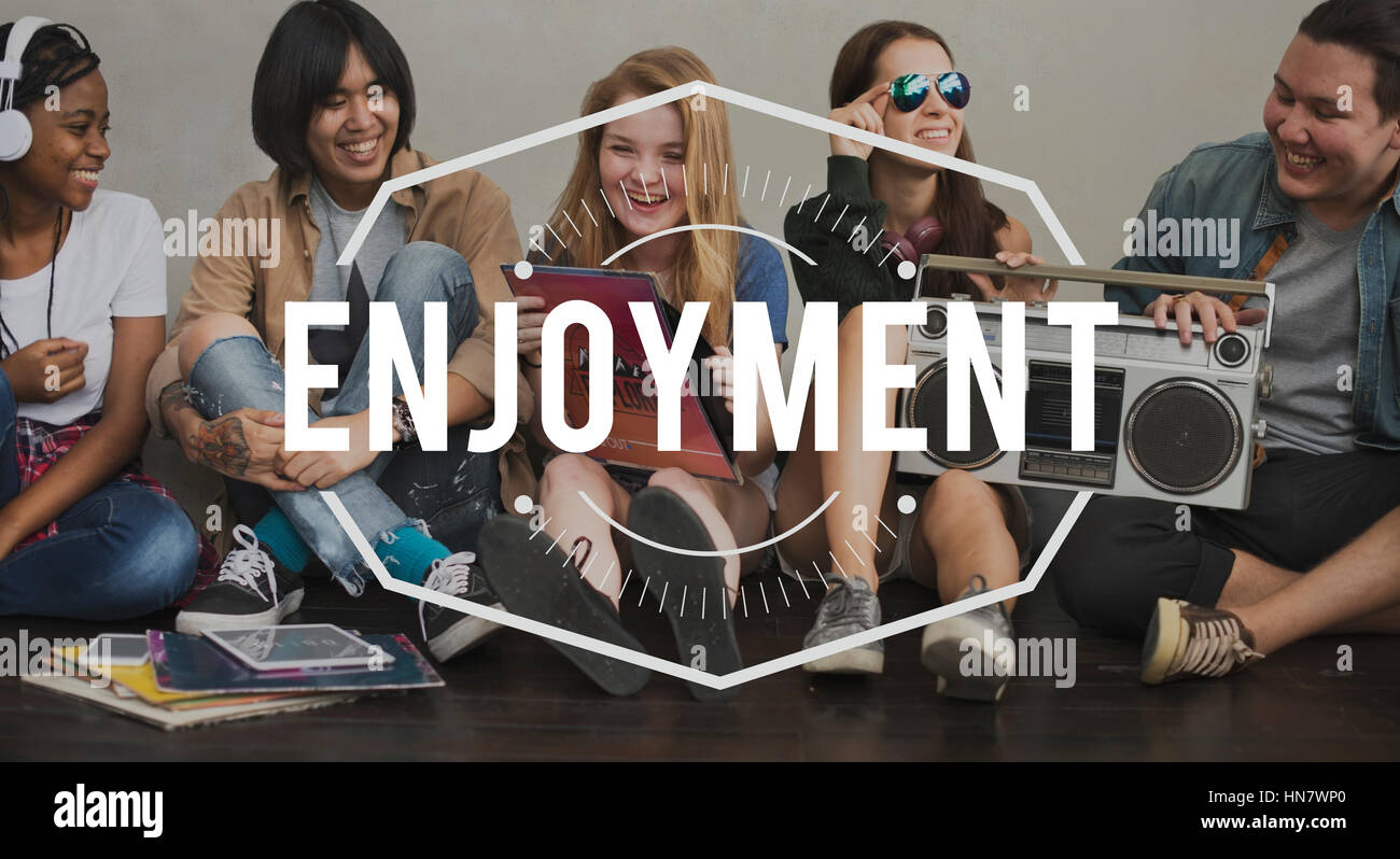 Enjoyment Vintage Vector Graphic Concept Stock Photo - Alamy