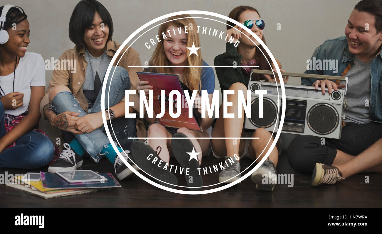 Enjoyment Vintage Vector Graphic Concept Stock Photo - Alamy