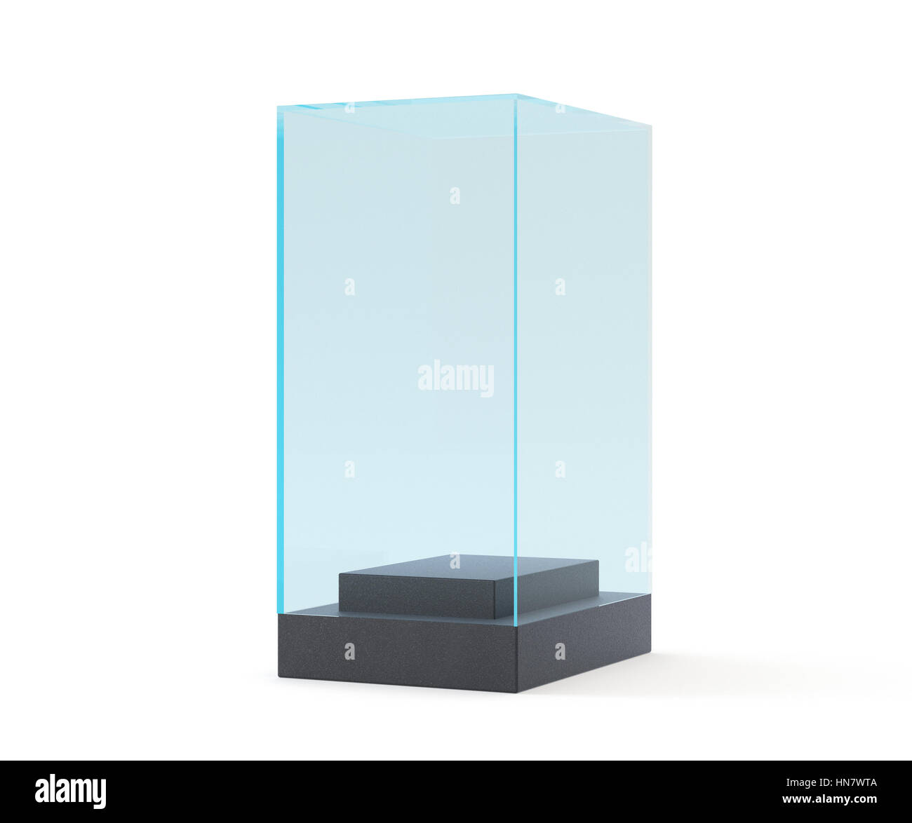 Empty glass showcase for exhibit. gray background Stock Photo - Alamy