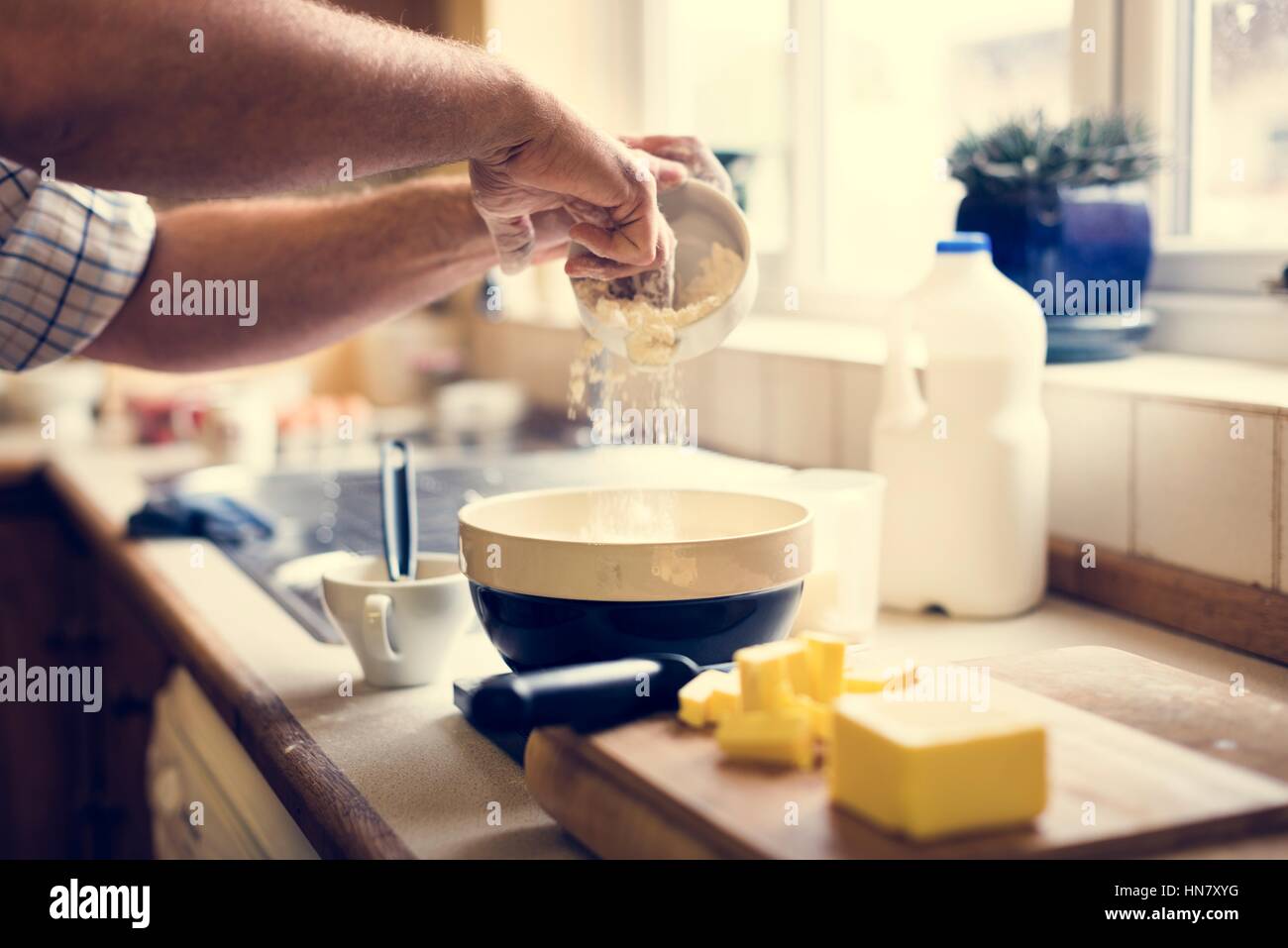 Man Mixing Butter Milk Pastry Bakery Concept Stock Photo - Alamy
