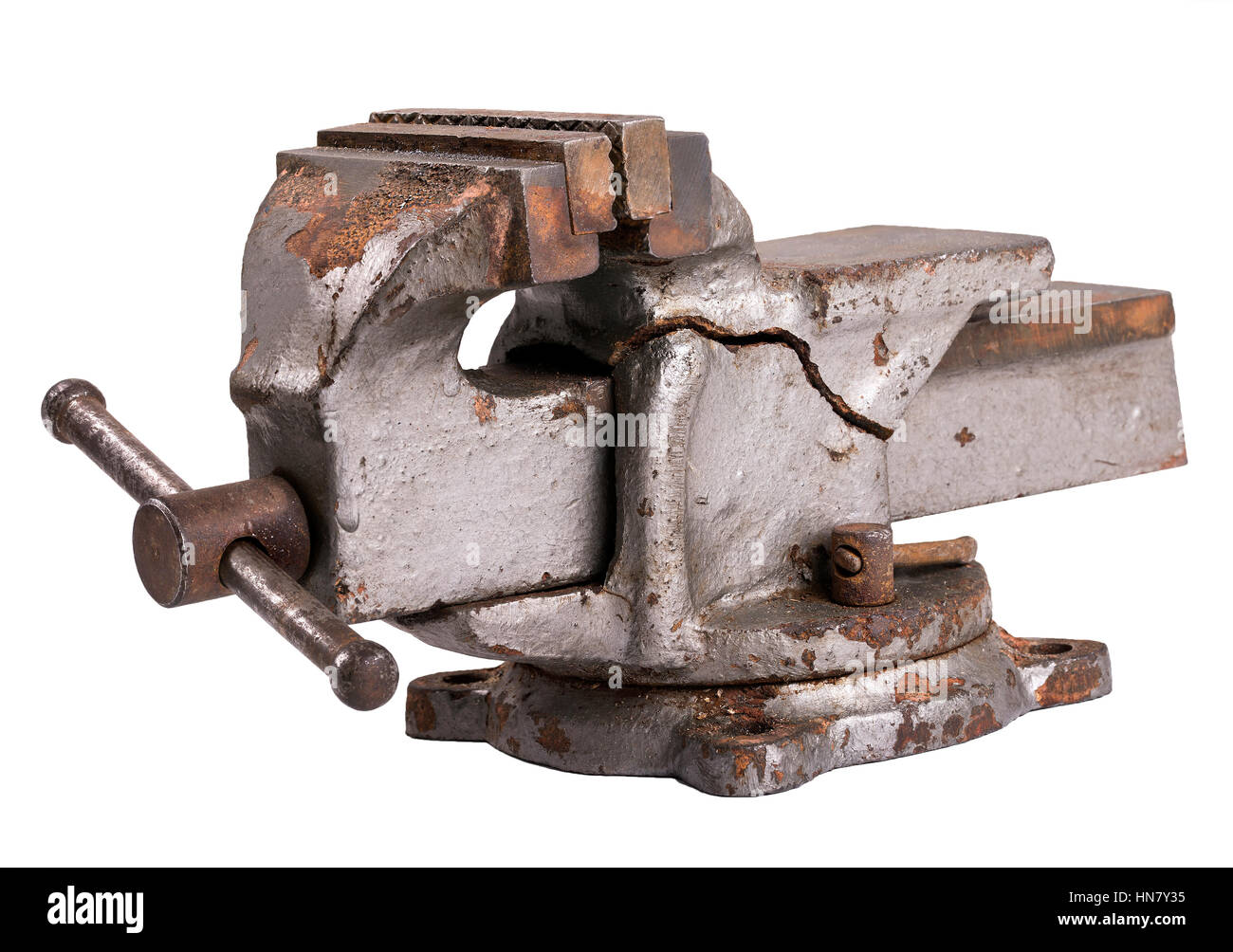 Old damaged industrial vice isolated on white Stock Photo - Alamy