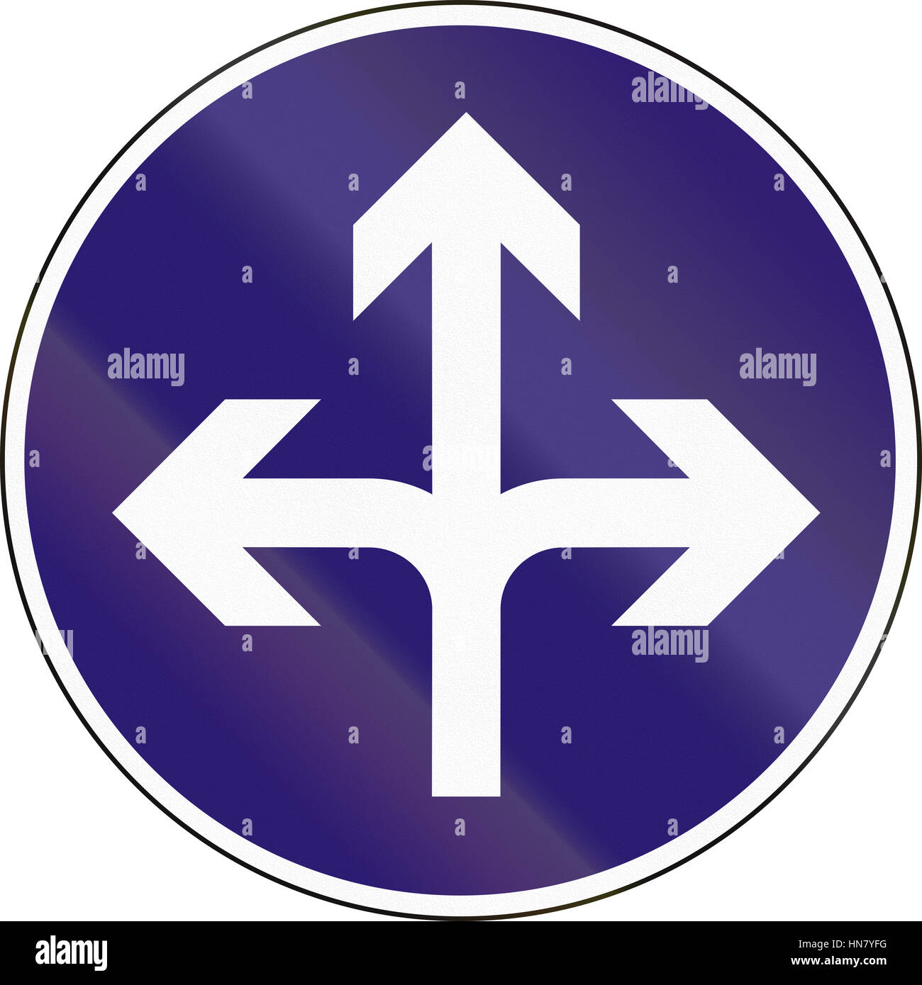 Road sign used in Hungary - Turn left, right or straight ahead Stock ...