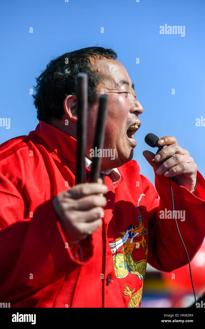 Baofeng, China's Henan Province. 9th Feb, 2017. A folk artist performs ...