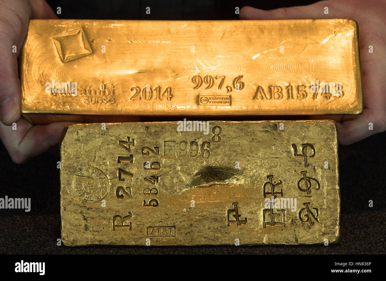 Frankfurt am Main, Germany, 09 February 2017. Gold bricks worth several ...