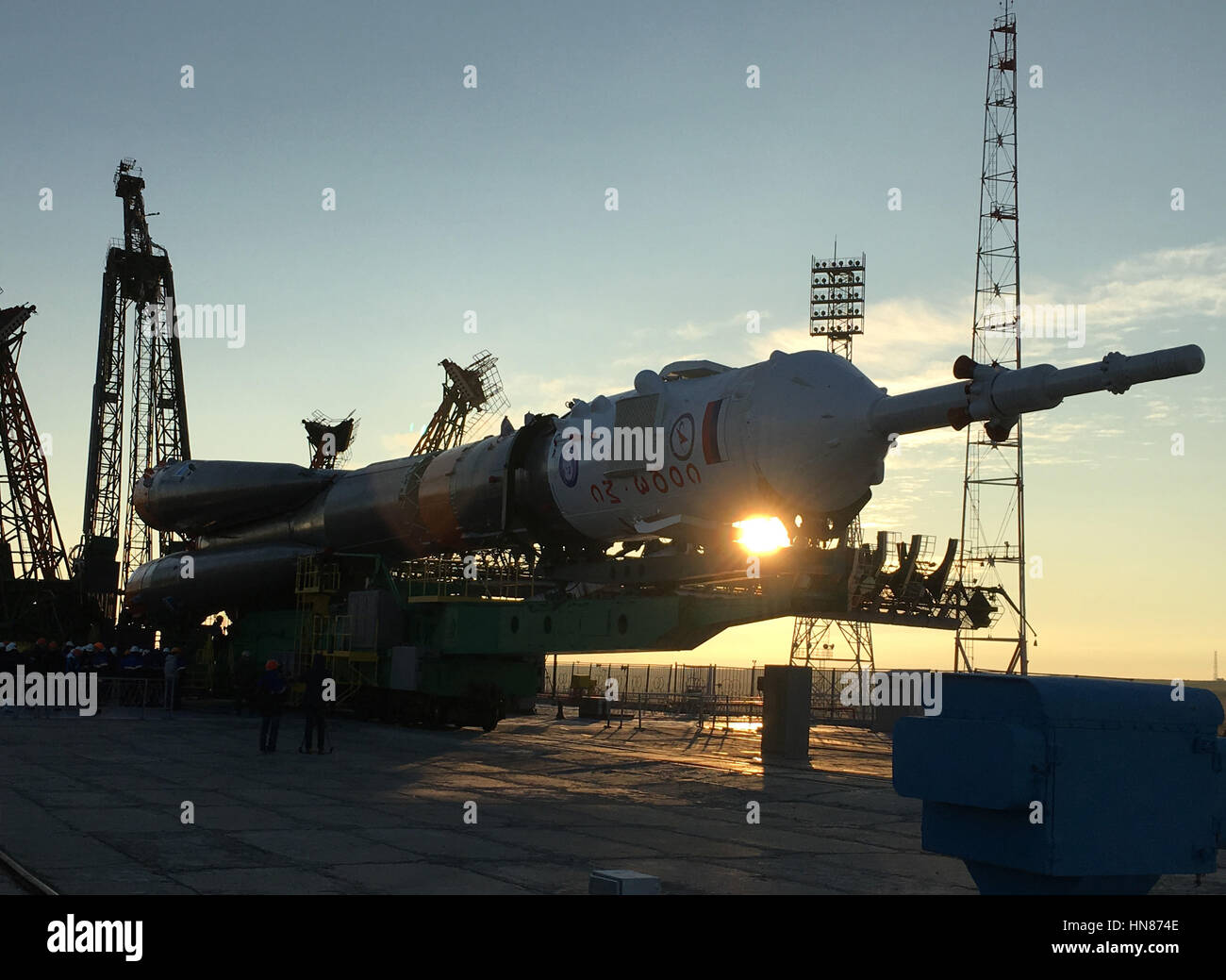 Baikonur, Kazakhstan. 15th Nov, 2016. A Sojus rocket is prepared for ...