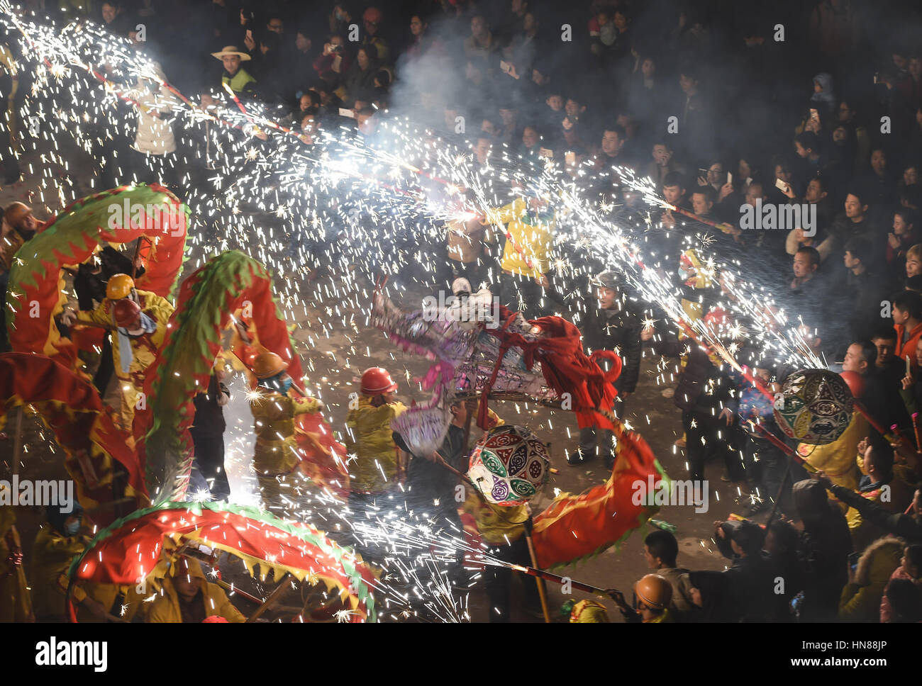 Yuqing, China's Guizhou Province. 8th Feb, 2017. People perform dragon ...