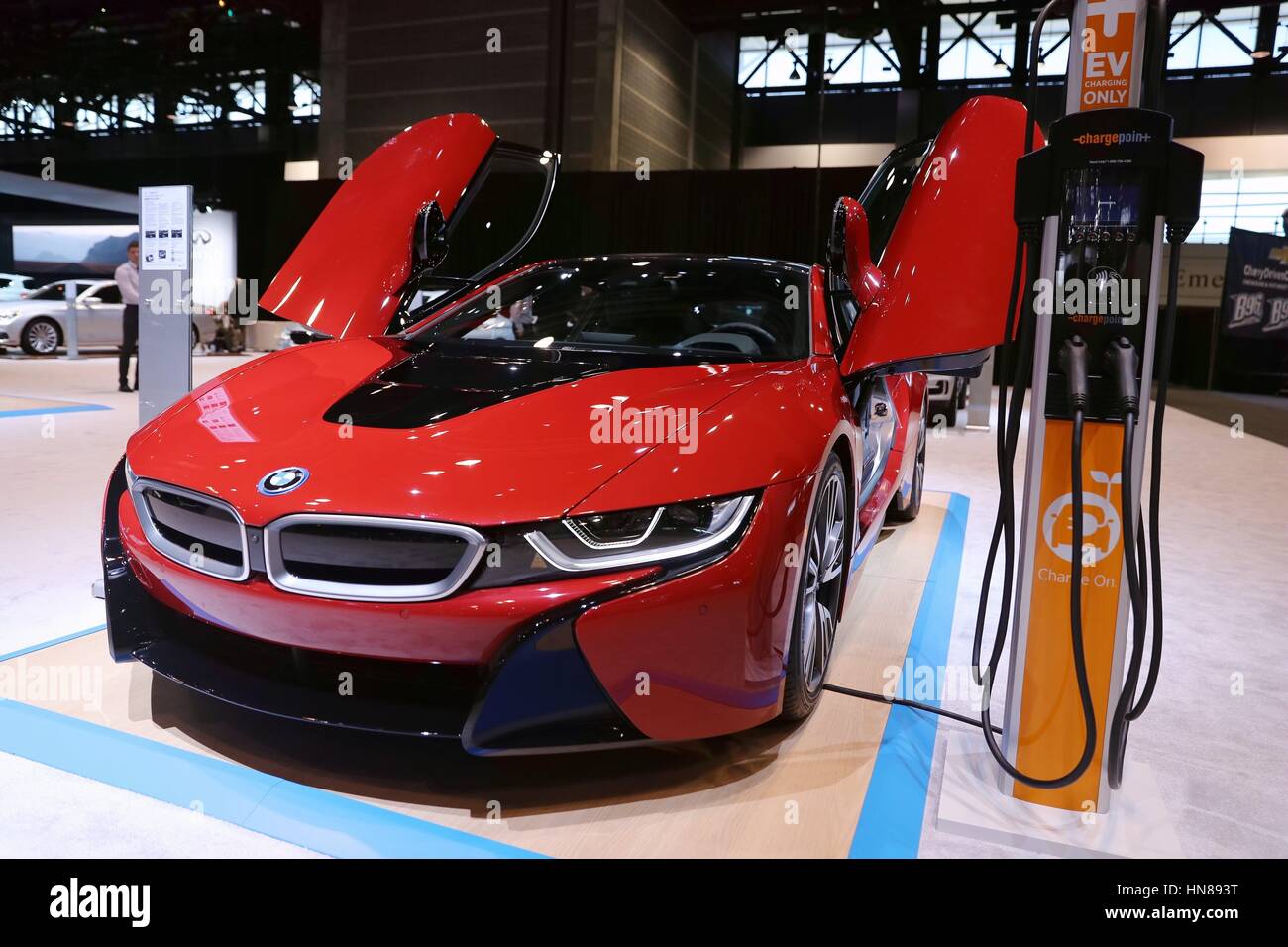 Chicago, Illinois, USA. 9th Feb, 2017. A BMW i8 sports car is on ...