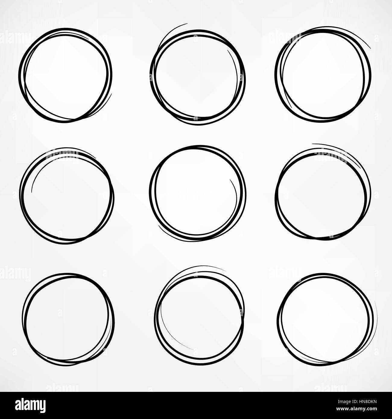 Grunge round shape set of scribble circles, hand drawn doodle sketch ...