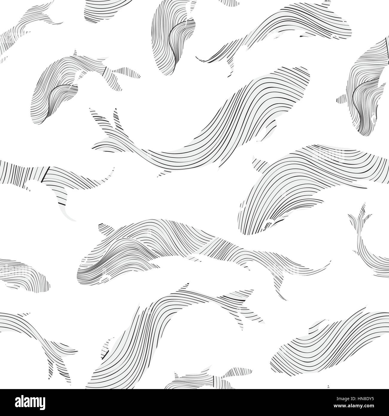 Fish seamless pattern Sketch underwater marine textured background ...