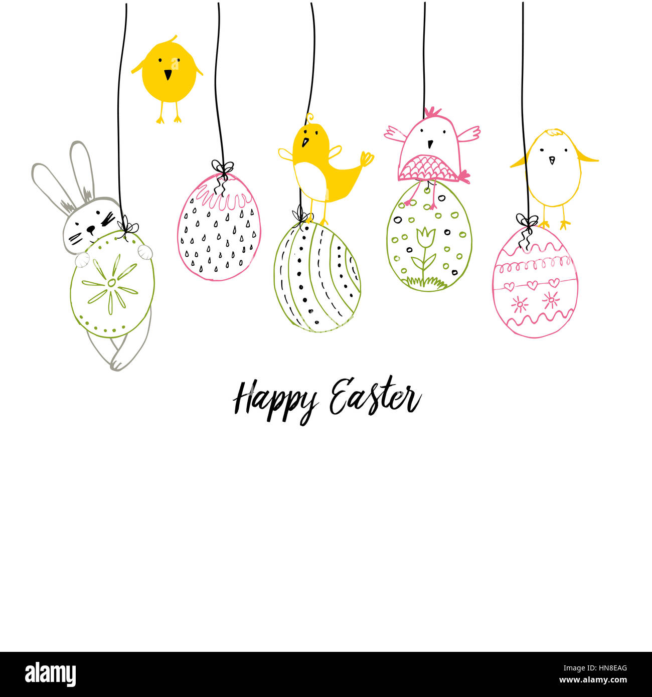 Cute card with hand drawn easter illustrations Stock Photo - Alamy