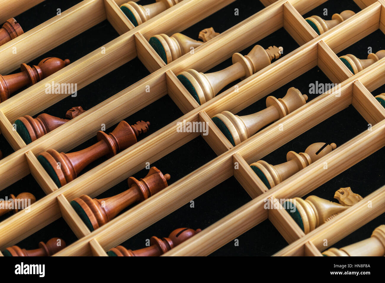 Set of chess pieces in a beautiful wooden box deluxe version Stock ...