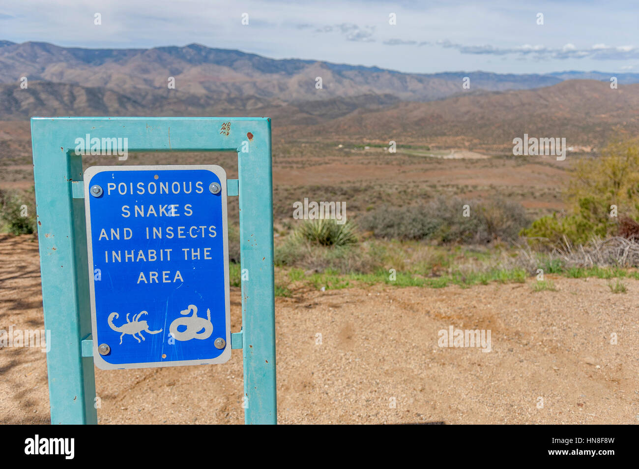 Poisonous snakes & insects warning sign. Arizona. USA Stock Photo - Alamy