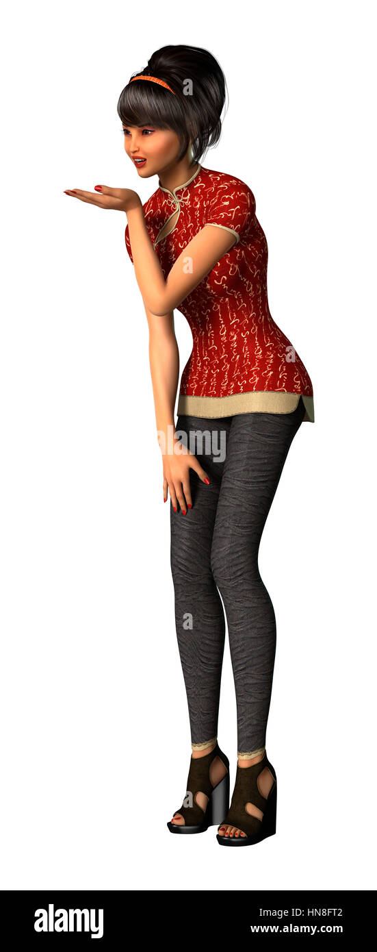 3D rendering of a modern Asian girl isolated on white background Stock ...