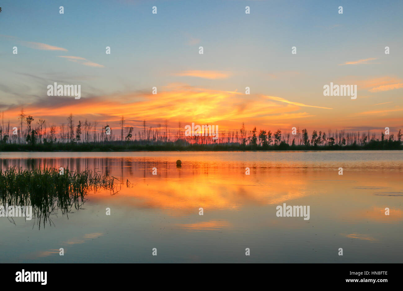 beautiful sunset on the lake pine rest Stock Photo - Alamy