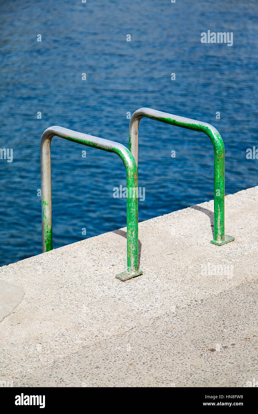 Detail of the entry to the sea with handrail Stock Photo - Alamy