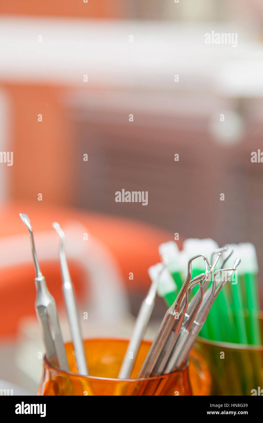 Closeup of the dental tools in the dentist office Stock Photo - Alamy