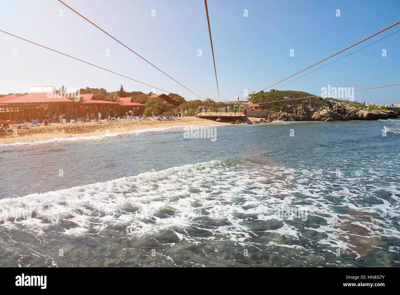 zip line adventure in caribbean under sea water Stock Photo - Alamy