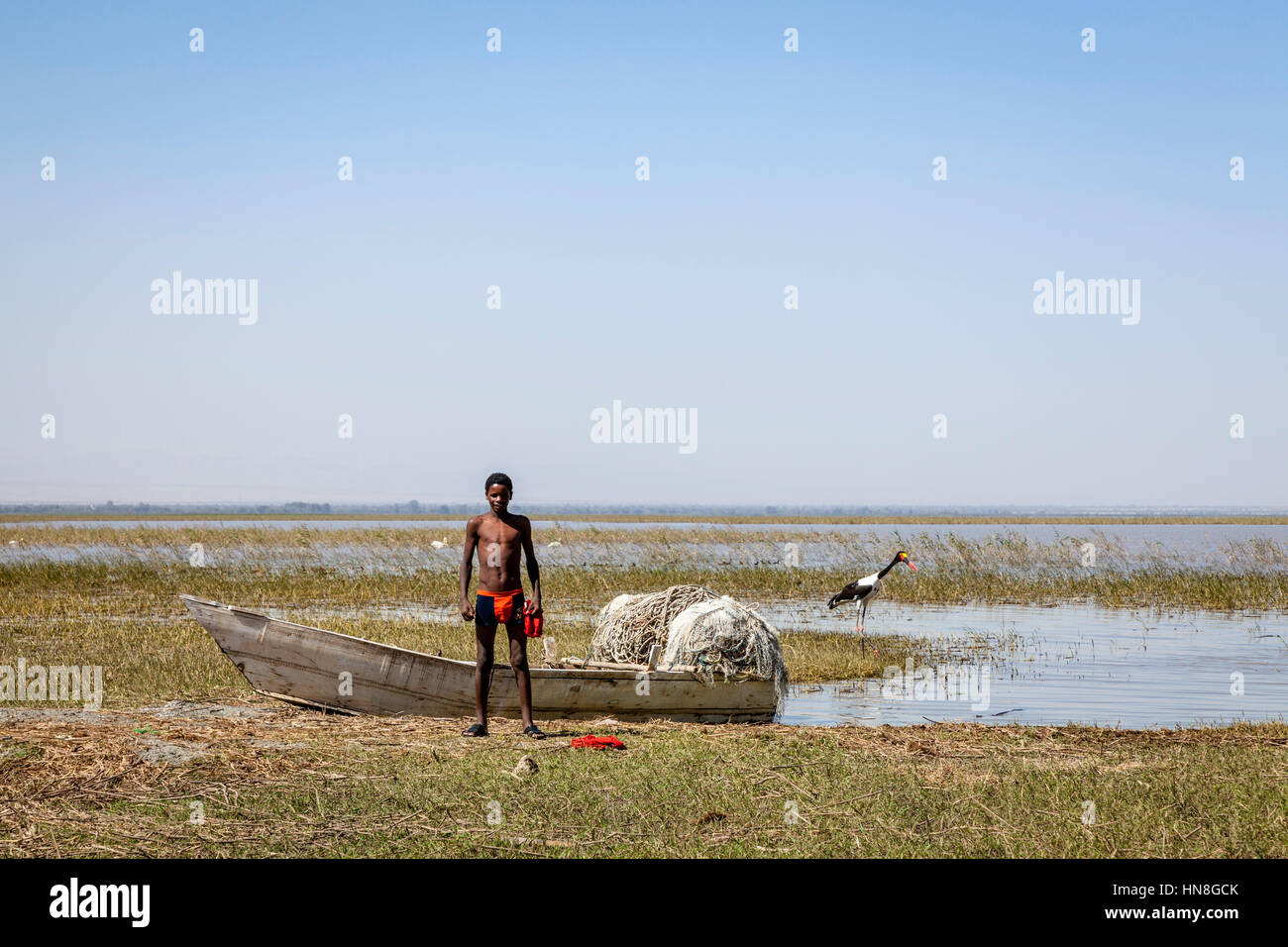 A Young Fisherman Posing For A Photograph, Lake Ziway, Ethiopia Stock ...