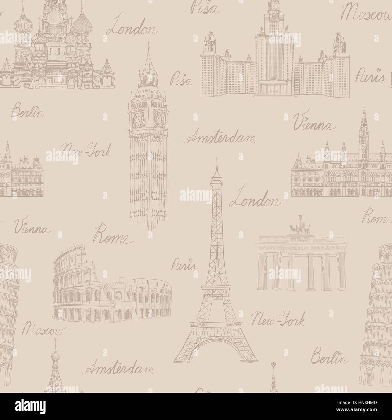 Travel seamless pattern. Vacation in Europe wallpaper. Travel to visit ...
