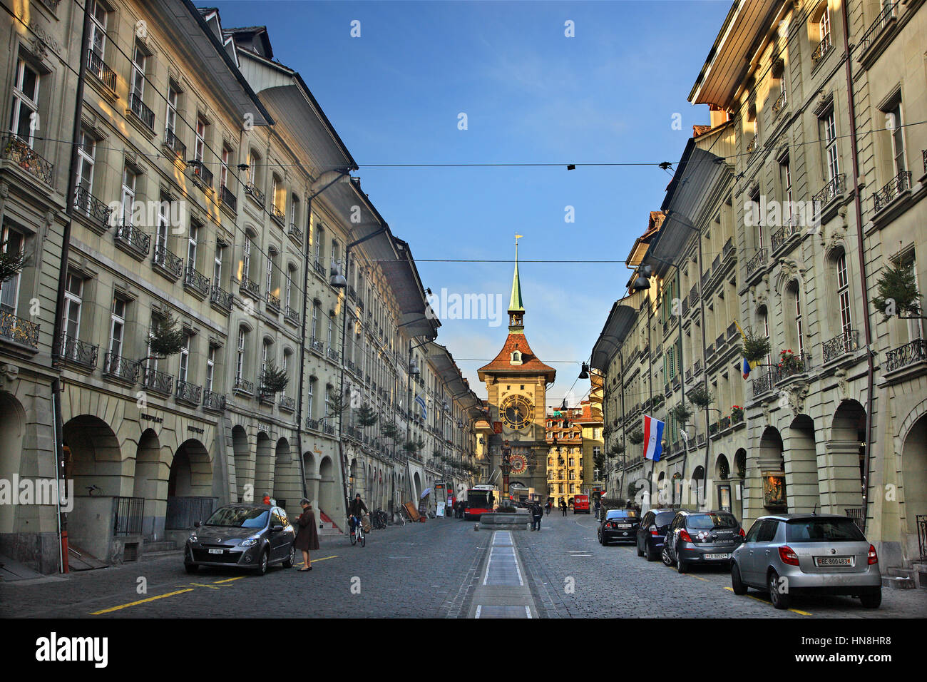 the Zytglogge, the famous clock tower of the Old Town (Altstadt) of ...
