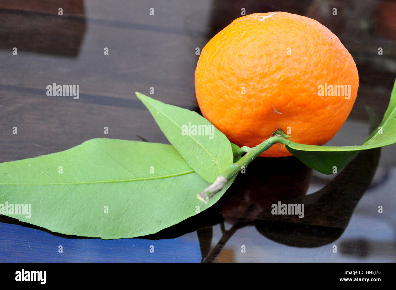 mandarin with leaves Stock Photo - Alamy