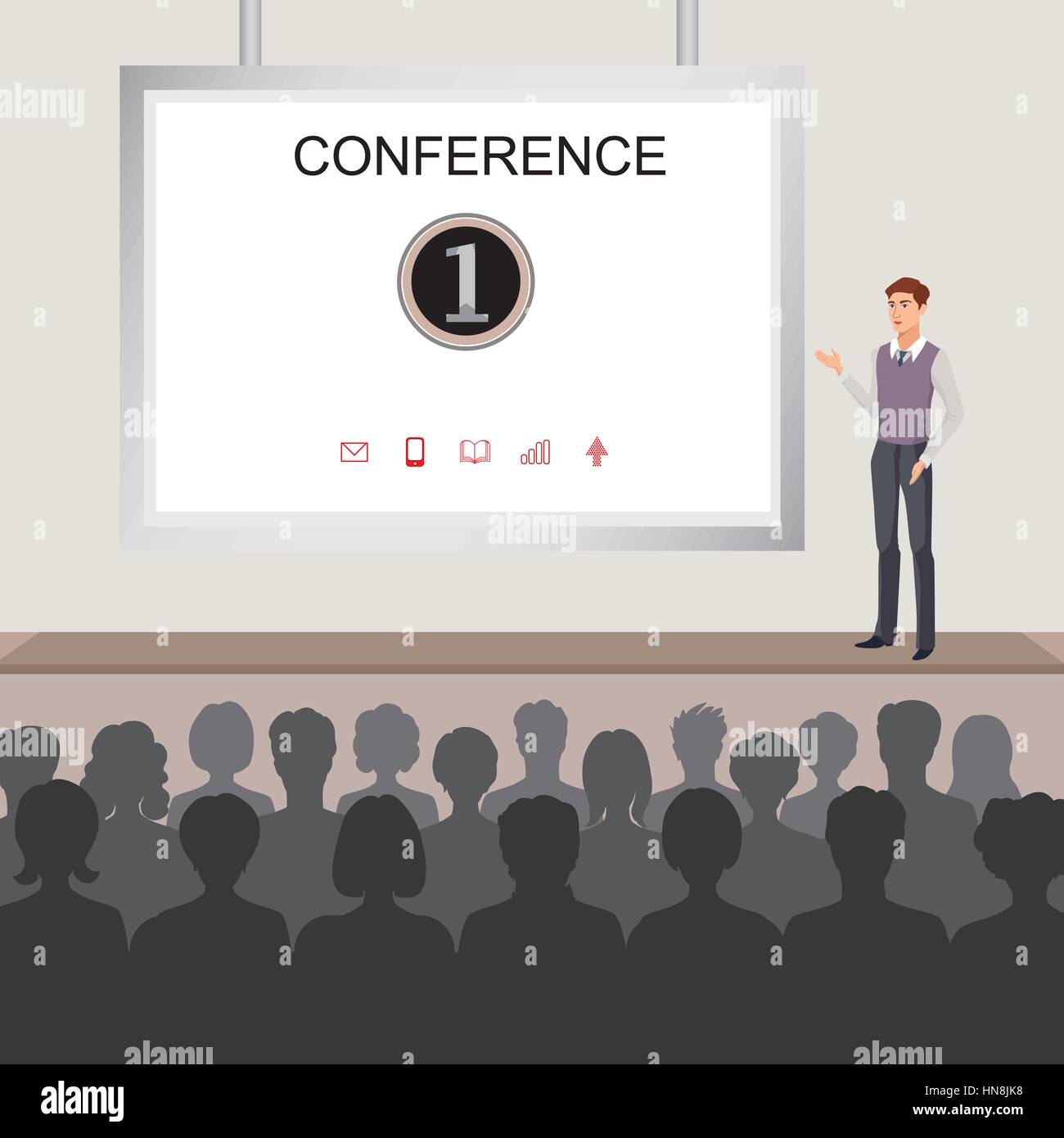Conference room illustration. People at the conference hall. Business ...