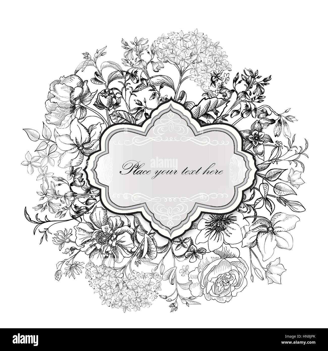 Flower frame. Vintage floral border. Old style card. Flourish victorian ...