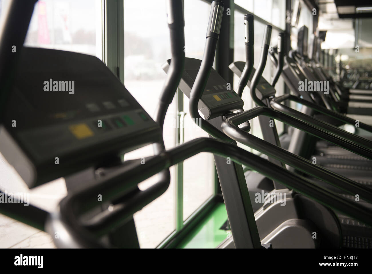 Modern Gym Room Fitness Center With Equipment And Machines Stock Photo ...