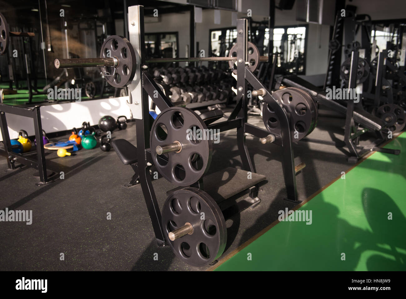 Modern Gym Room Fitness Center With Equipment And Machines Stock Photo ...