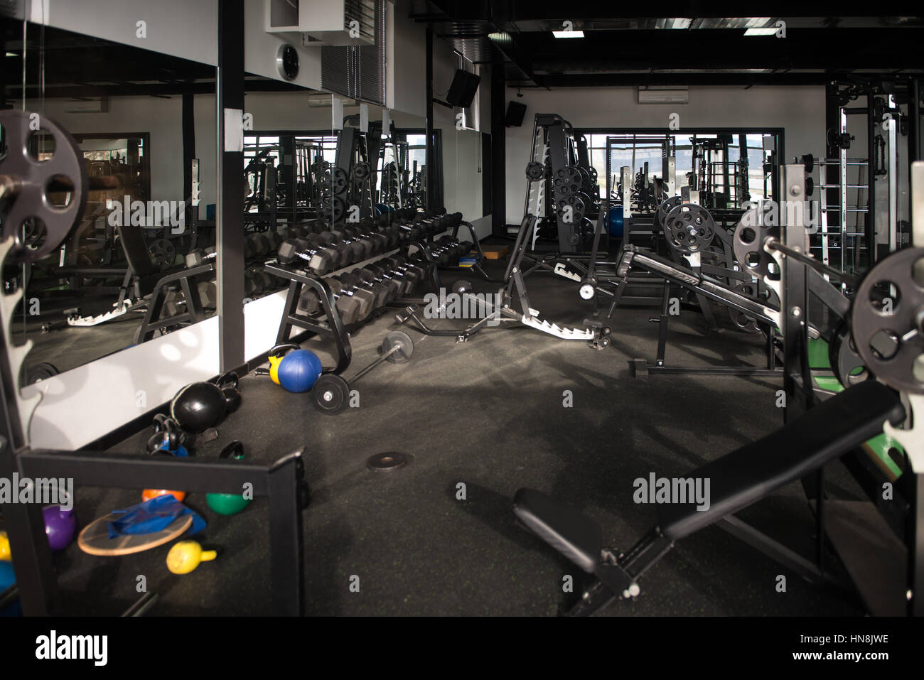 Equipment And Machines At The Modern Gym Room Fitness Center Stock ...