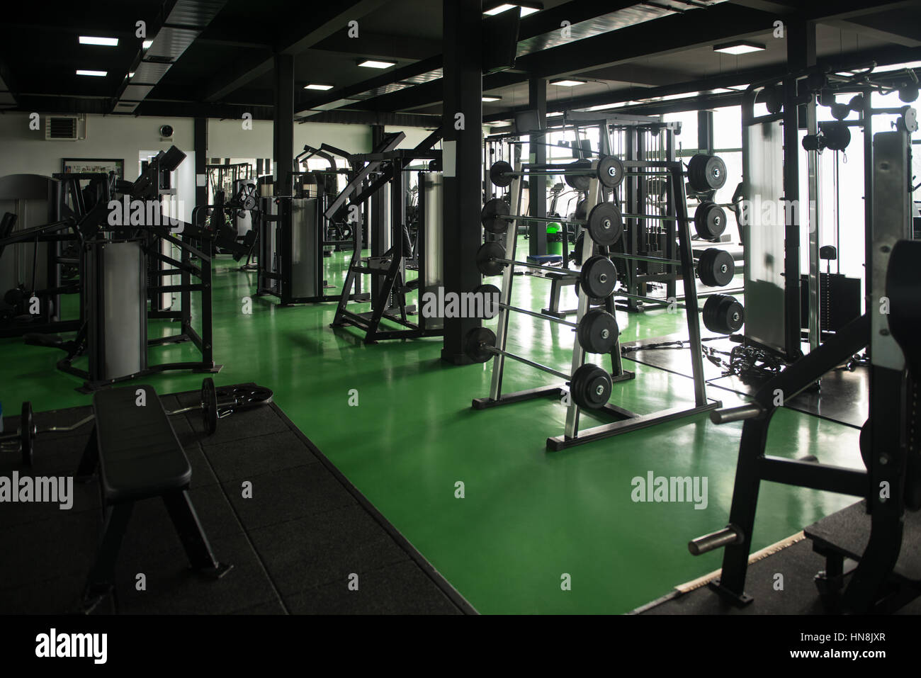 Equipment And Machines At The Modern Gym Room Fitness Center Stock ...