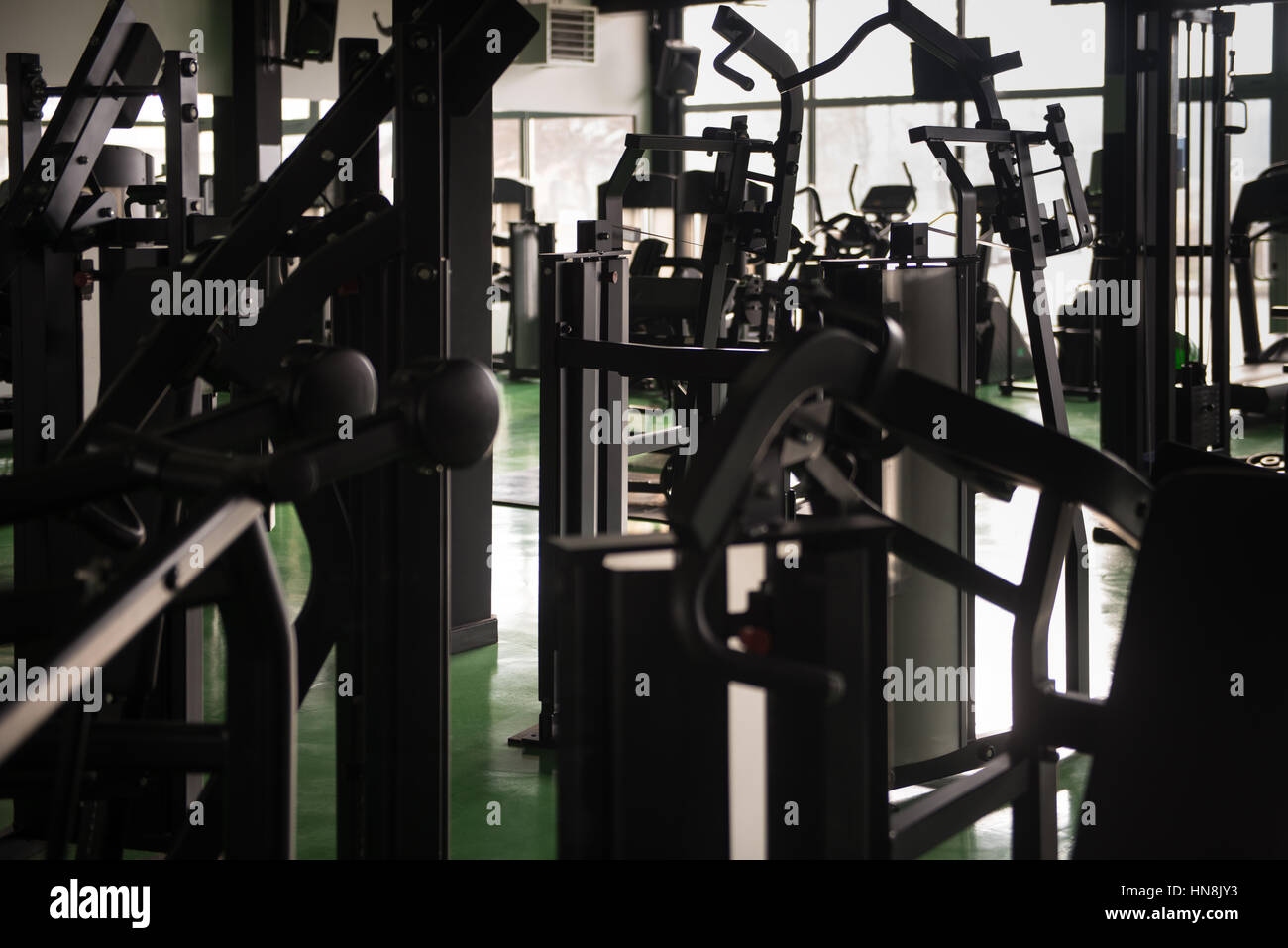 Modern Gym Room Fitness Center With Equipment And Machines Stock Photo ...