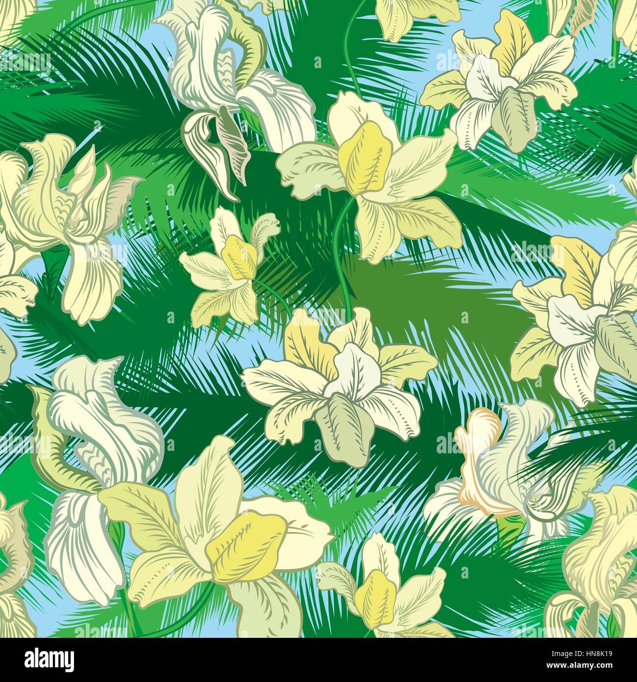 Floral seamless pattern. Tropical fowers. Jungle style background Stock ...