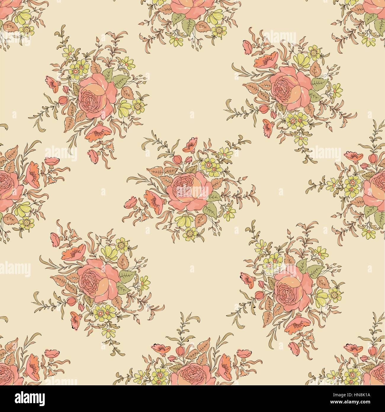 Floral seamless pattern. Flower bouquet background. Vintage flourish ...
