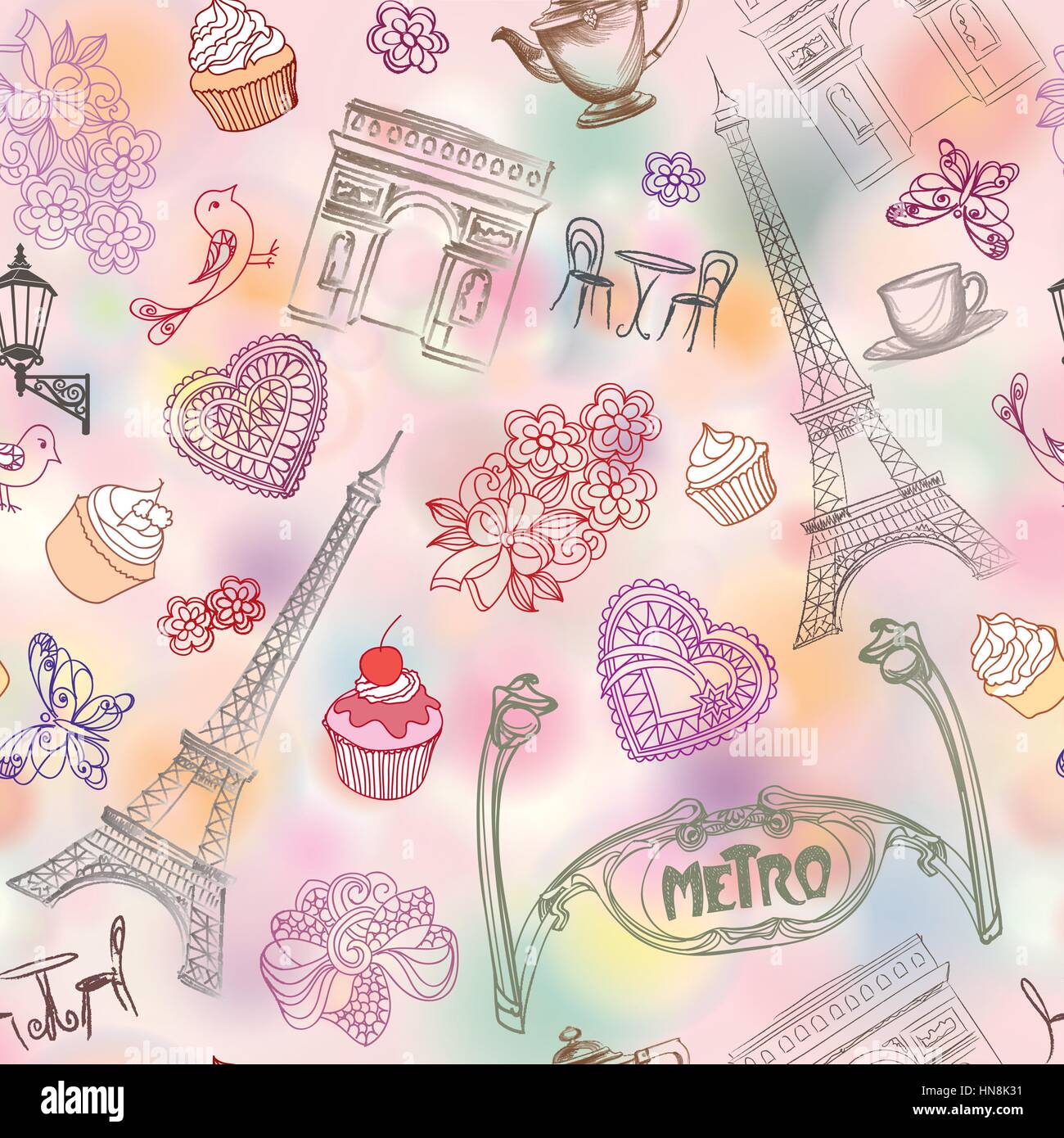 Travel Paris city seamless pattern. Europe famous place background ... Travel Paris city seamless pattern. Europe famous place background ...