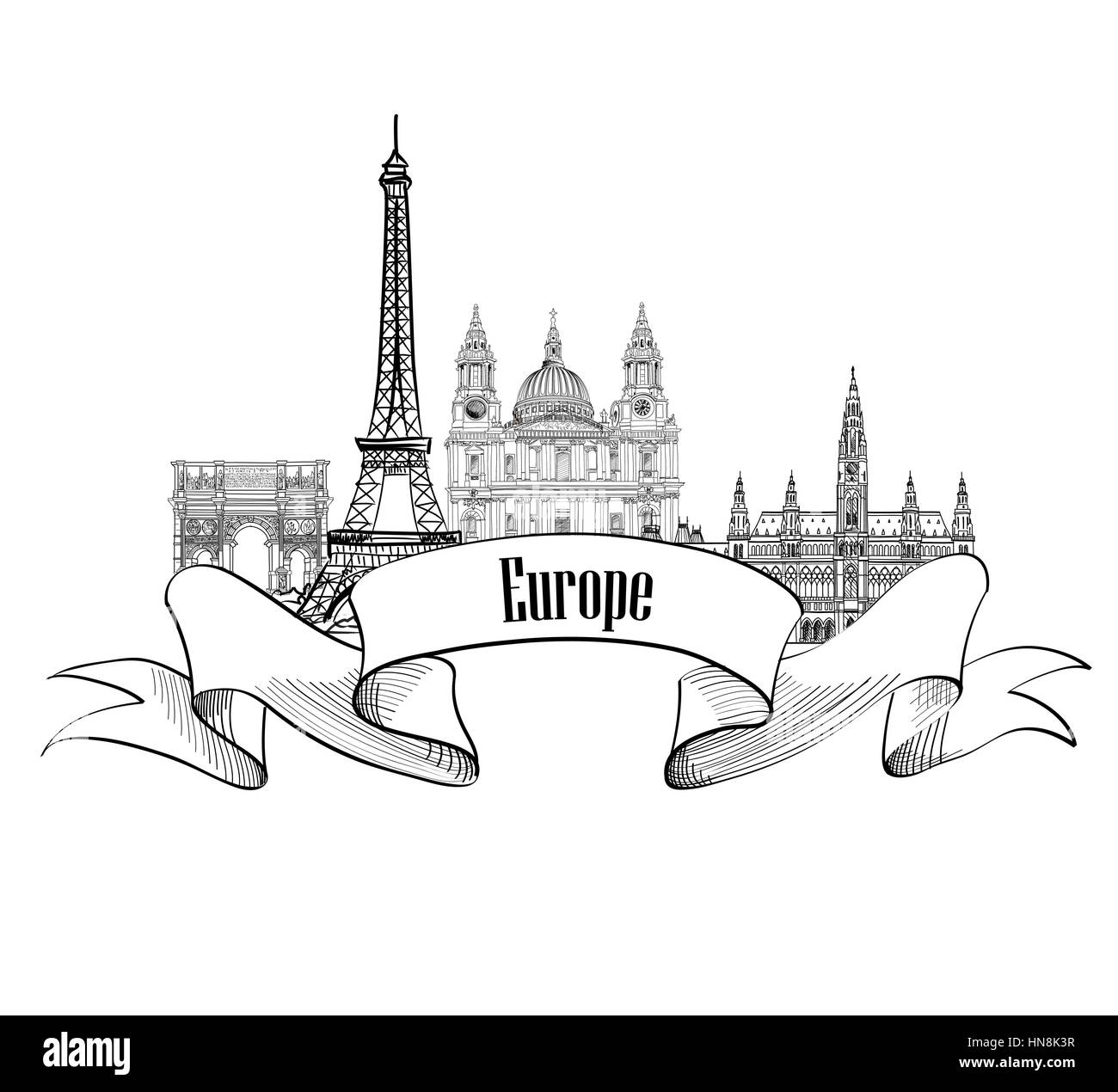 Europe Landmarks Black And White