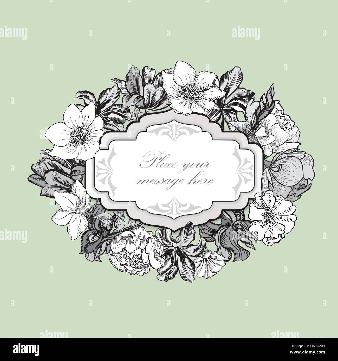 Floral frame. Flower bouquet background. Vintage flourish spring card ...
