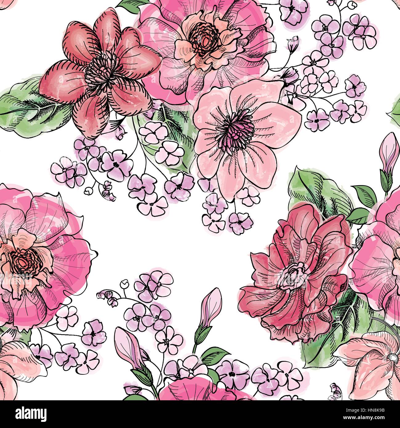 Floral seamless pattern. Flower bouquet background. Vintage flourish ...