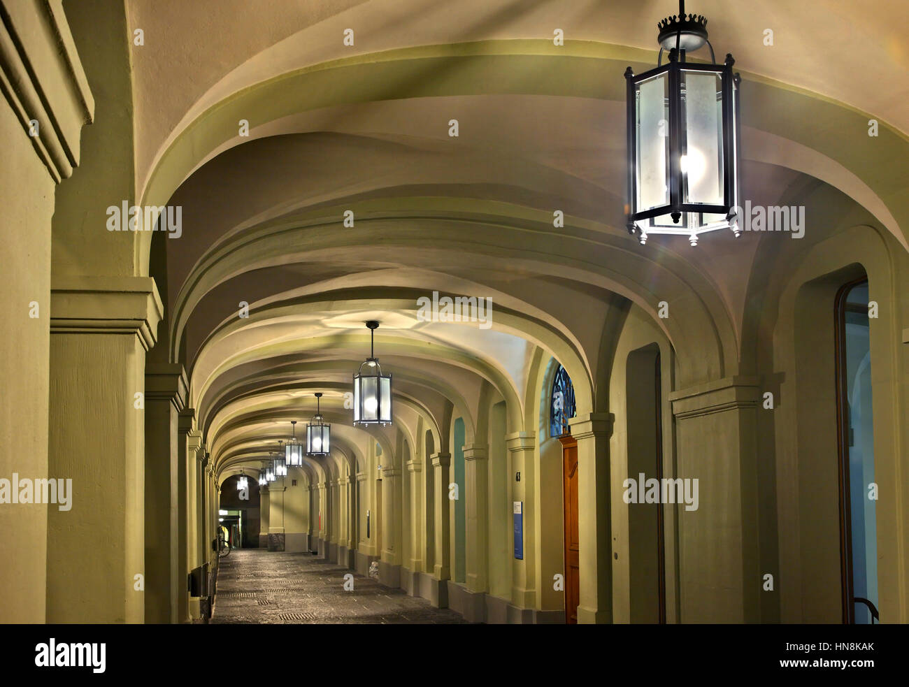 One of the countless arcades in the Old Town (Altstadt) of Bern ...