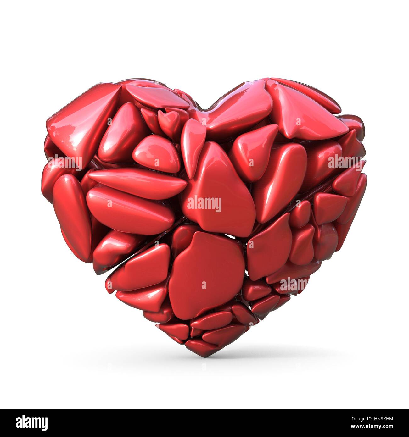 Broken red heart made of red rocks. 3D render illustration isolated on ...