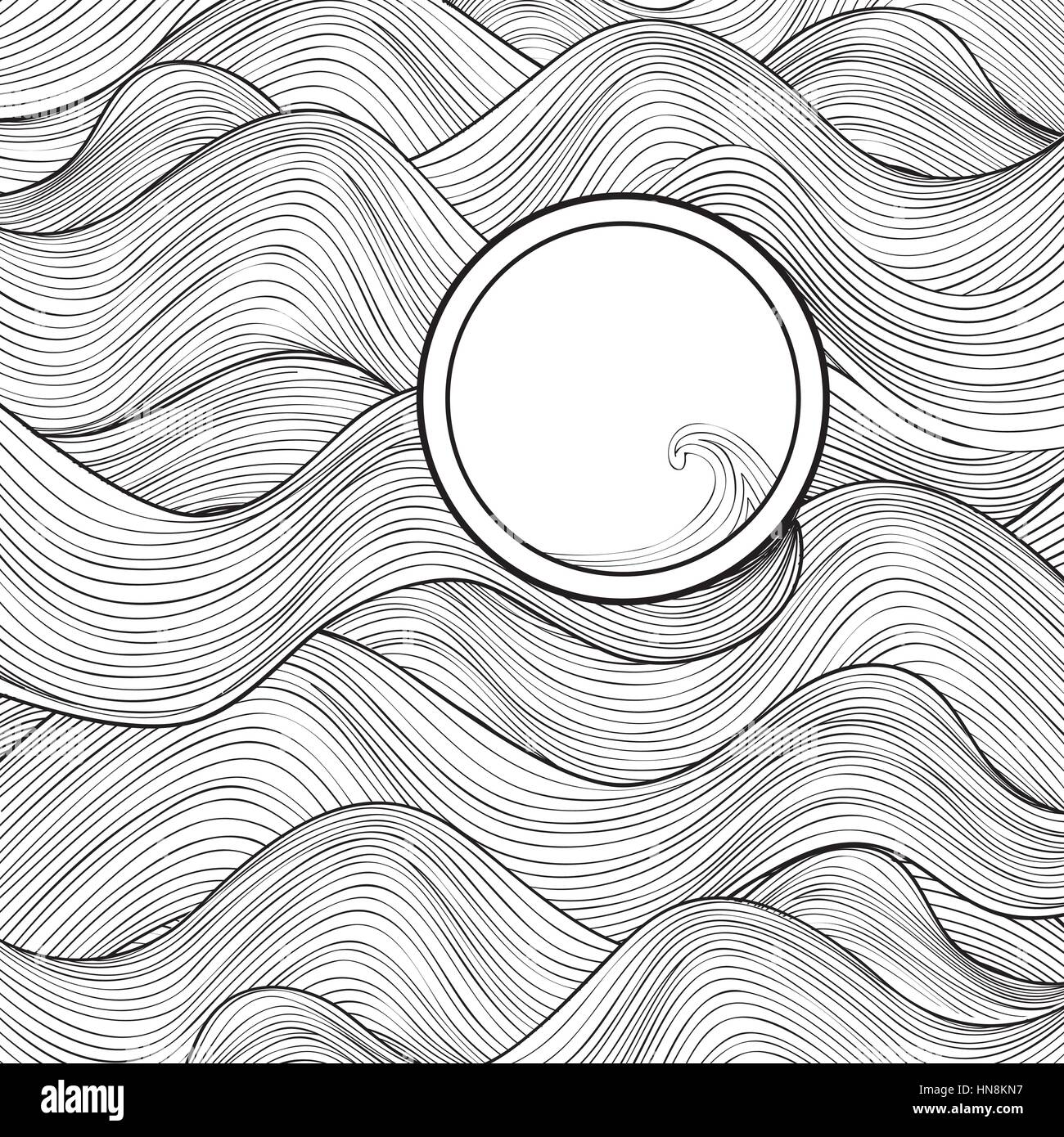 Wave texture with frame for text. Black and white stylish wavy abstract ...