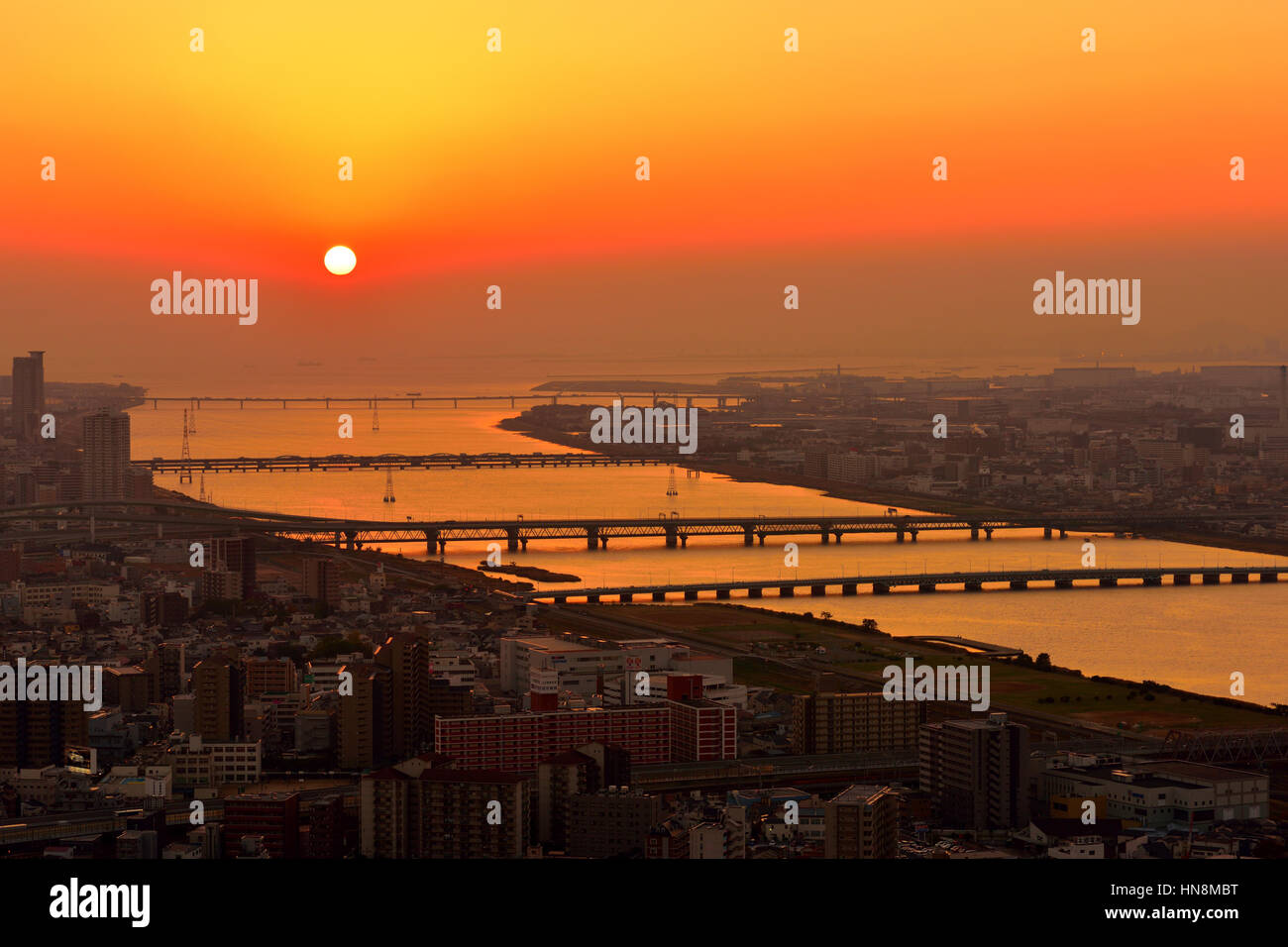 sunset over Osaka city in Japan Stock Photo - Alamy